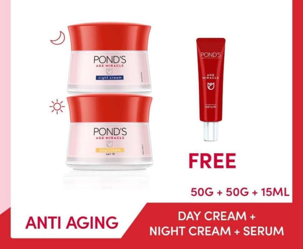 Jual PONDS Age Miracle Day + Night 50gr + PONDS Serum 15ml di Seller ...