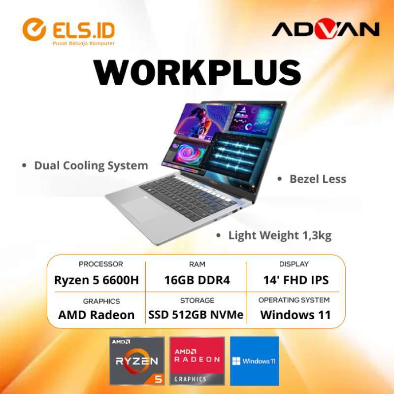 Jual Advan Workplus Ryzen 5 6600H 16GB SSD 512GB 14' FHD W11 di Seller ...
