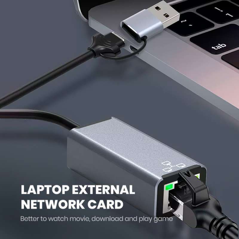 Promo UNEED Adapter Converter USB A 3.0 - Type C to LAN Ethernet RJ45 ...