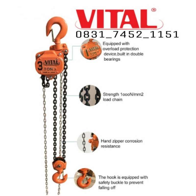 Promo Chain block vital/katrol chain hoist 3ton x 5 meter TAKEL VP5 ...