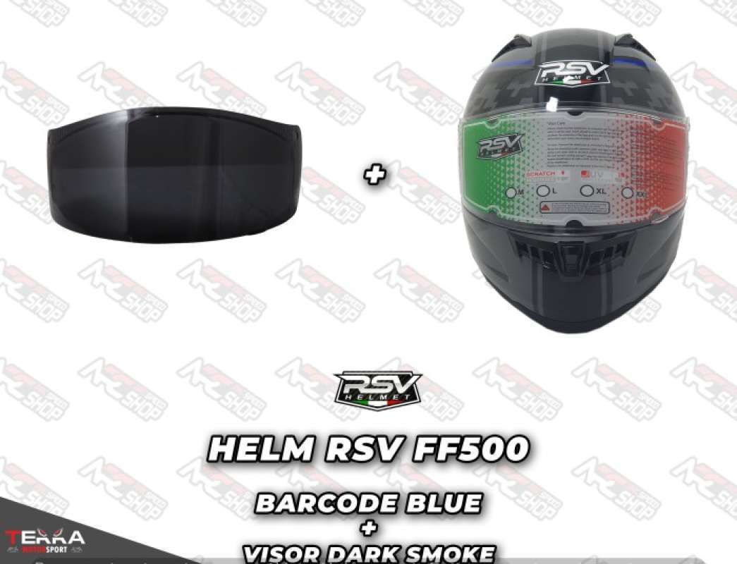 Promo Helm Full Face Rsv Ff500 Barcode Blue & Visor Ff 500 Dark Smoke ...