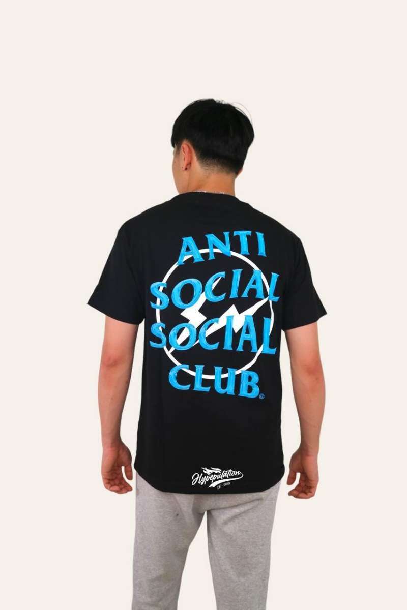 Jual Anti Social Social Club ASSC x Fragment Blue/White Logo Black Tee ...