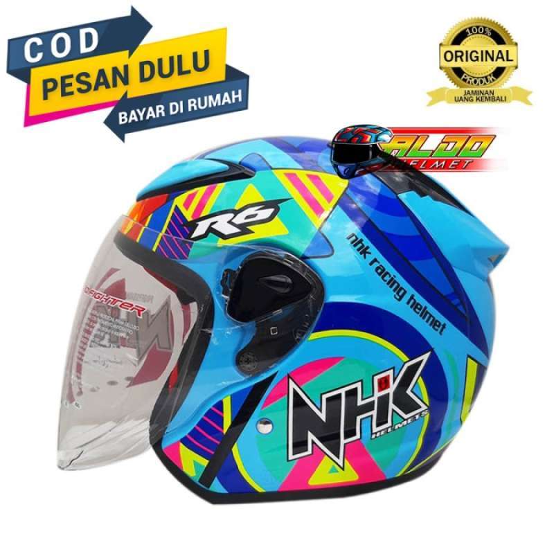 Promo Helm Nhk Half Face / Nhk R6 Motif Pigment Blue Fluo / Original ...