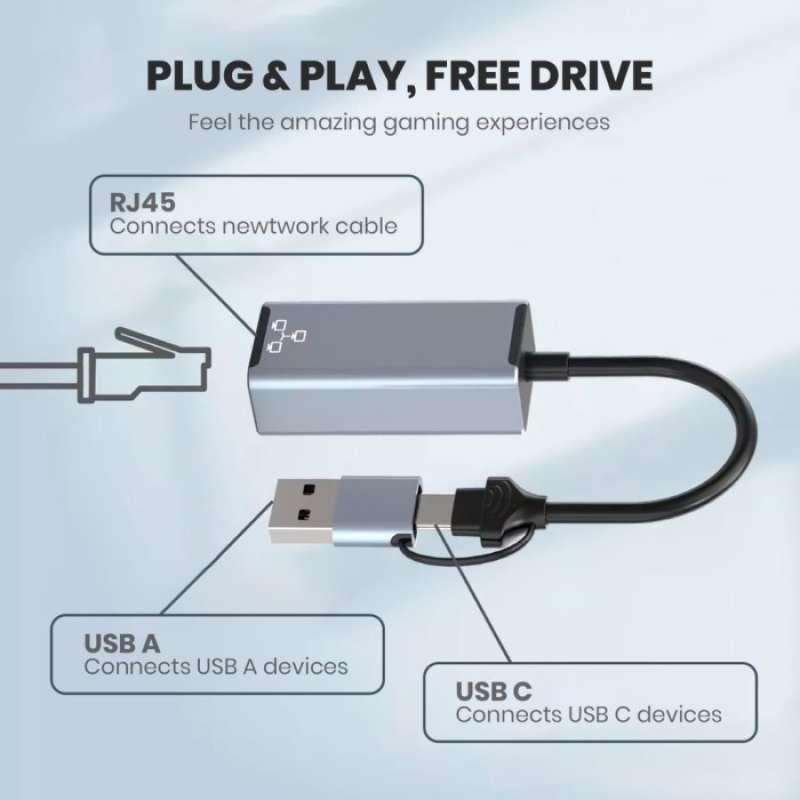 Promo Uneed Adapter Converter Usb A 3.0 - Type C To Lan Ethernet Rj45 ...