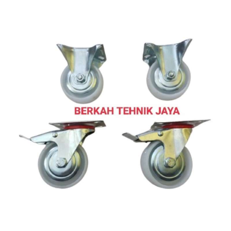 Promo roda troly nilon 3 inch mati+rem/roda troli 2 mati + 2 rem/set ...