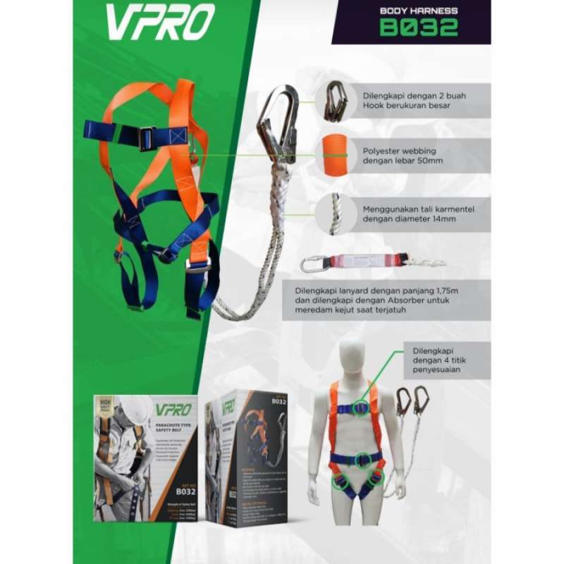 Promo Full Body Harness Big Hook Double Lanyard + Absorber B032 VPRO ...