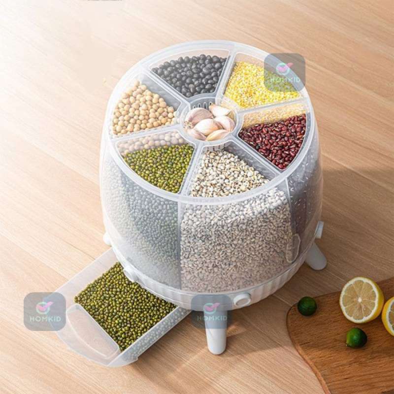 Jual Dispenser Beras 6 In 1 Rice Grain 12liter Putar 360 Wadah ...