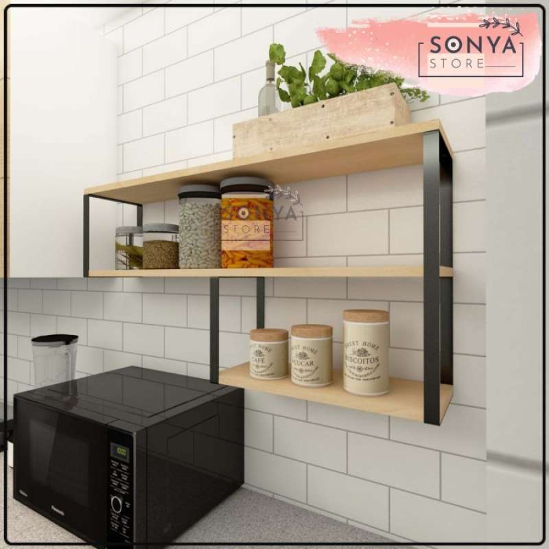 Jual Rak Dapur Minimalis Serbaguna Tempel Dinding Susun Kayu Besi ...