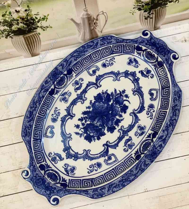 Jual Nampan / Tray Keramik Biru Putih Oval 48x34cm di Seller Plaza ...