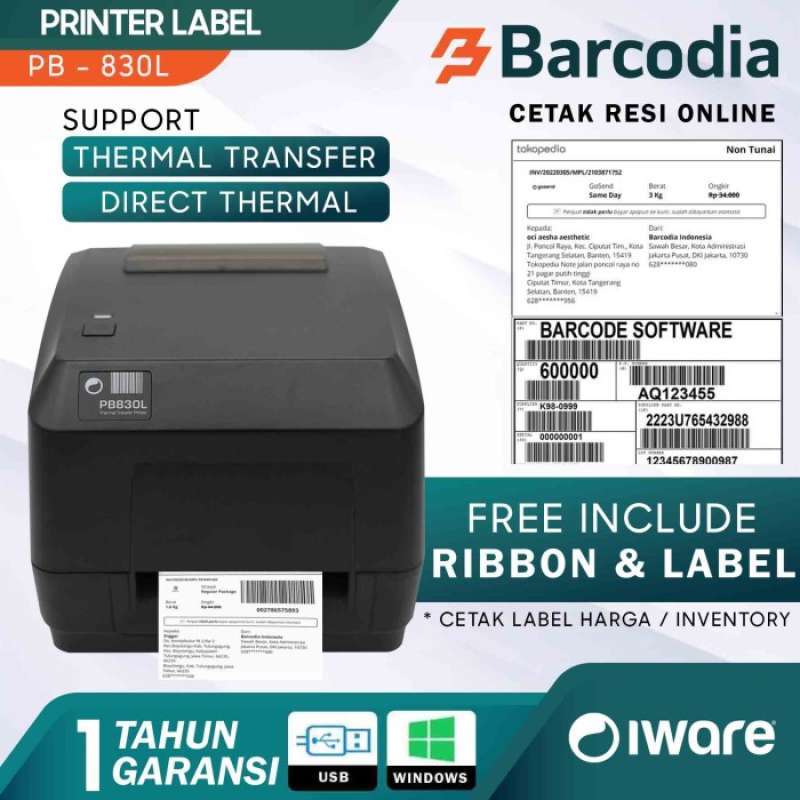 Promo BARCODE LABEL PRINTER IWARE PB-830L SETARA WINCODE C342C-ZEBRA ...