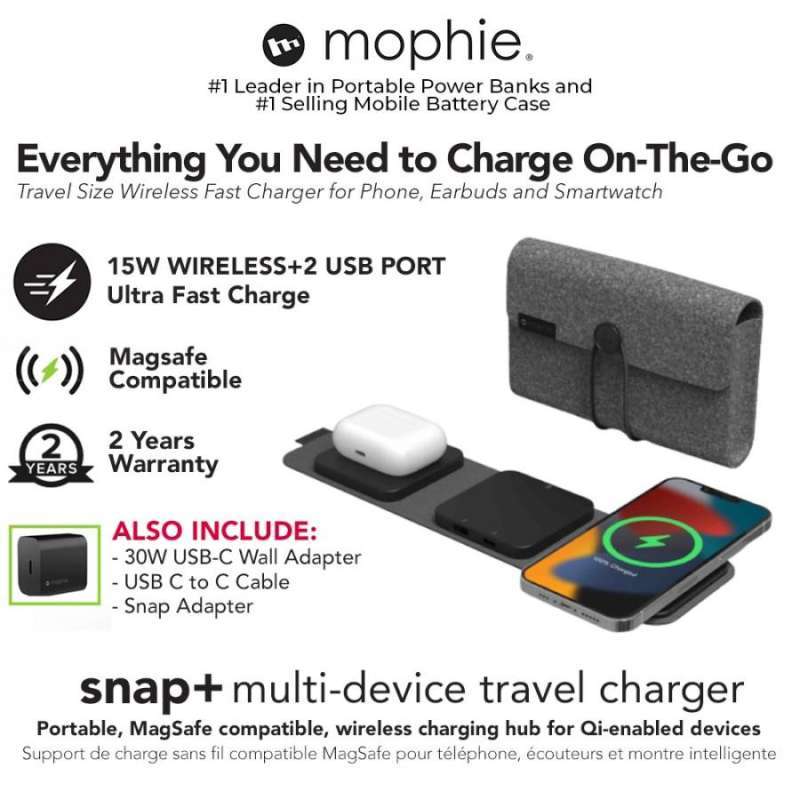 Jual Magsafe Wireless Fast Charger - Mophie Snap+ Multi Device Travel ...