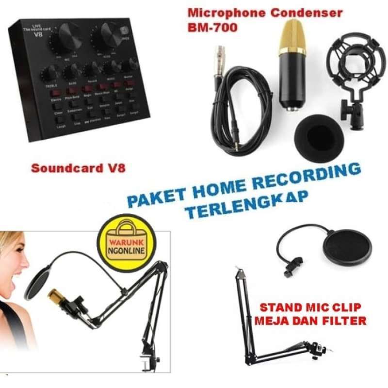 Promo Paket Alat Rekaman - Home Recording Mic Bm-700 - Soundcard V8 ...