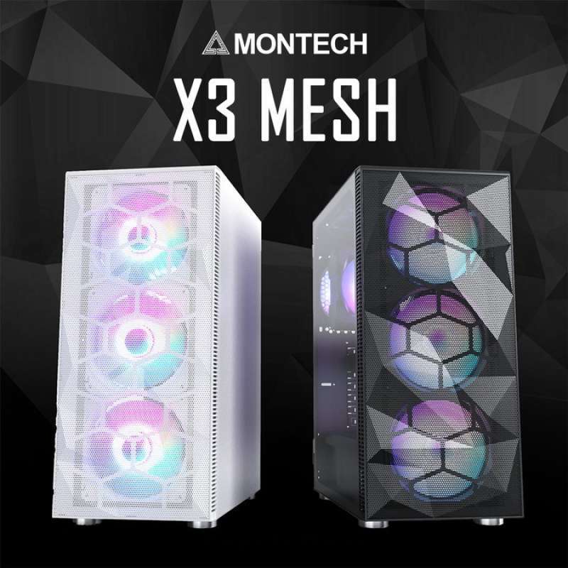 Jual Montech X3 Mesh Mid Tower Atx Case With 6 Rainbow Fans - Putih Di ...