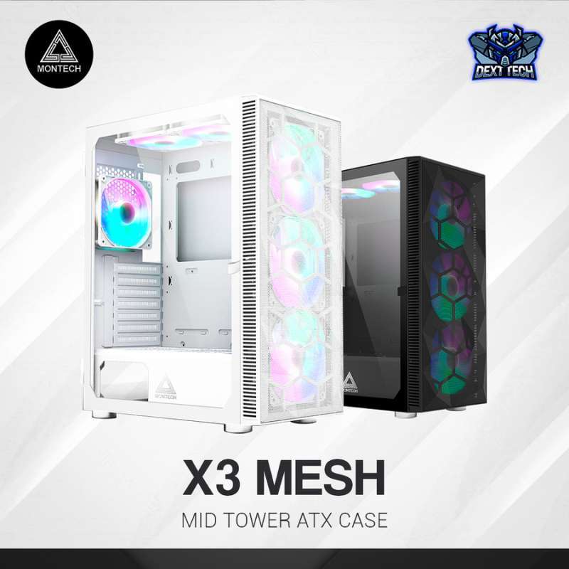 Jual Montech X3 Mesh Mid Tower Atx Case With 6 Rainbow Fans - Putih Di ...