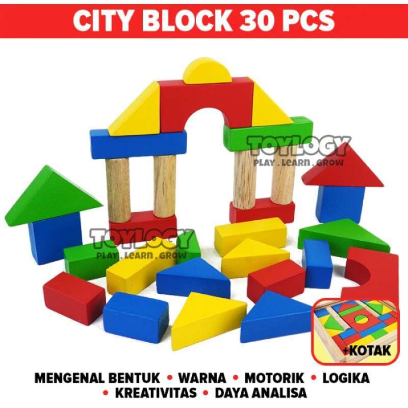 Promo Mainan Kayu Edukasi City Block Balok Susun Warna Blok Bangun ...