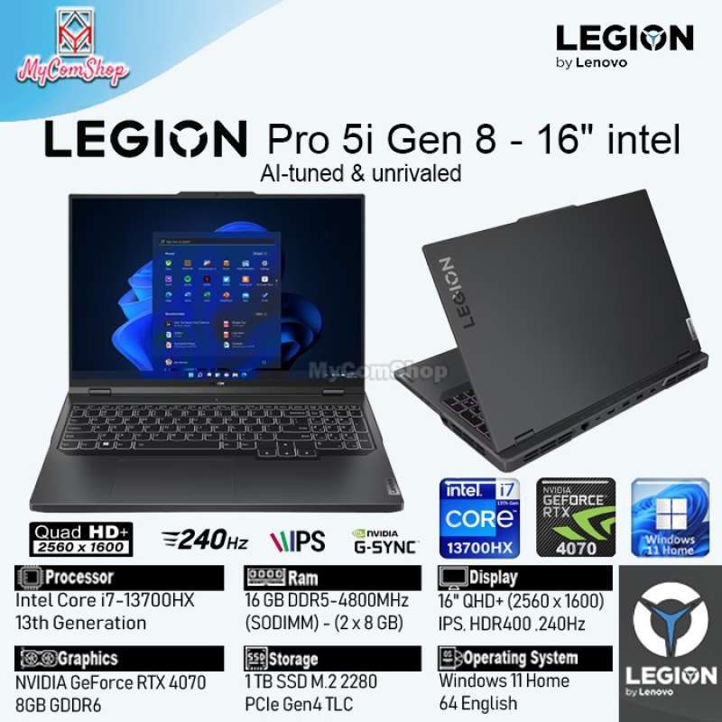Jual LENOVO LEGION PRO 5i GEN 8 i7-13700HX 16GB 1TB RTX 4070 8GB 16 240HZ di Seller Mycomshop ...