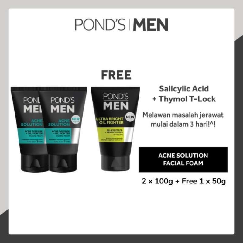 Promo Ponds Men Acne Solution Face Wash 100g Isi 2 + Ponds Oil Fighter ...