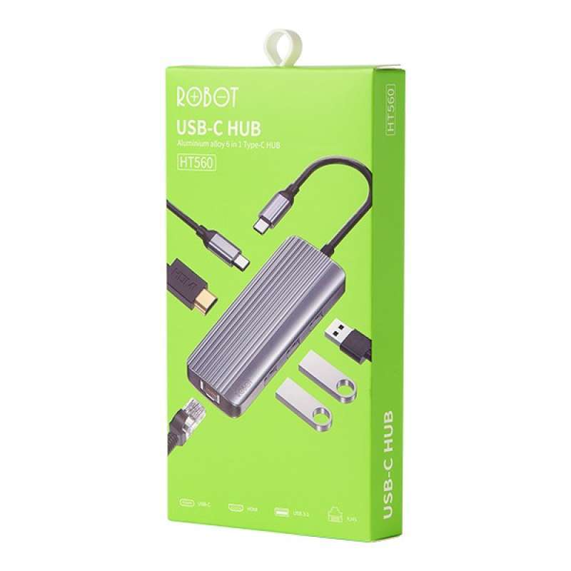 Jual Robot Ht560 6-in-1 Usb C Hub Adapter, With Rj45 1000mbps,hdmi 4k ...