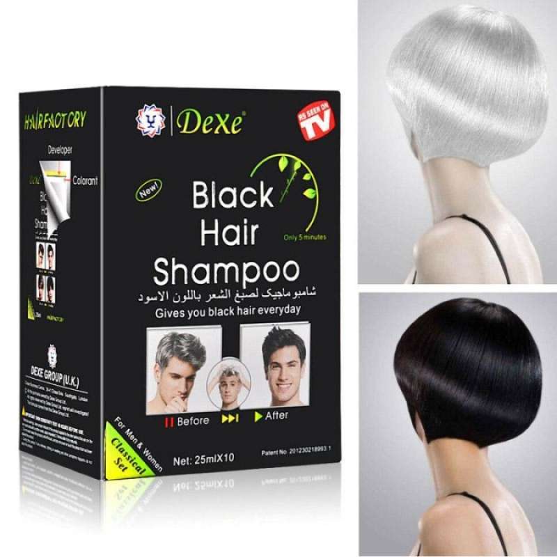Promo Dexe Instant Hair Dye Coloring Shampoo - BLACK (25mL x 10 sachets ...