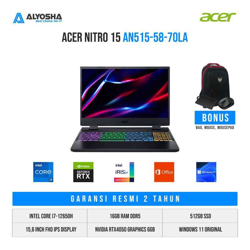 Jual Acer Nitro 15 An515-58-70la Black [core I7 12650h-16gb-ssd 512gb ...