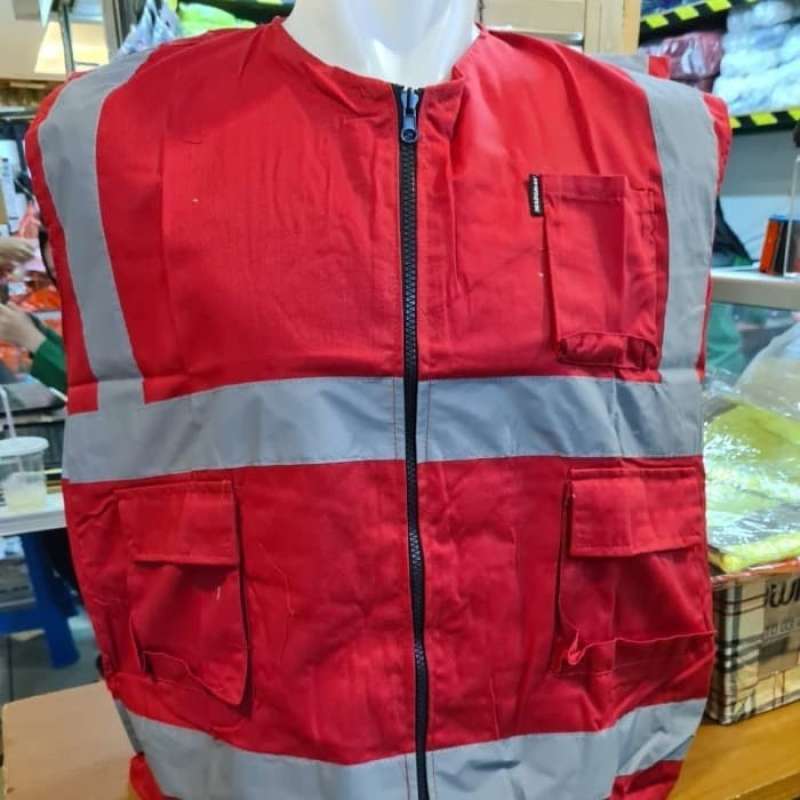 Promo Rompi Safety Bahan Drill / Rompi Proyek / Rompi Warna Merah ...