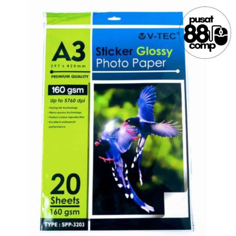 Jual V-TEC Sticker Glossy Photo Paper Waterproof A3 160gsm (20 Sheet ...