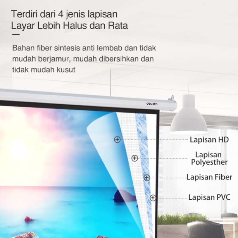 Promo Deli Screen Projector Layar Proyektor Otomatis 120 Inch + Remote ...
