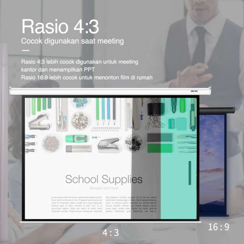 Promo Deli Screen Projector Layar Proyektor Otomatis 120 Inch + Remote ...