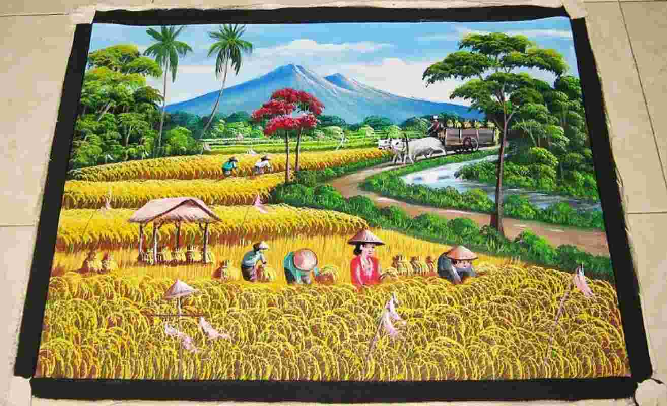 Lukisan Pemandangan Sawah Padi Lukisan Pemandangan Alam Gunung Dan