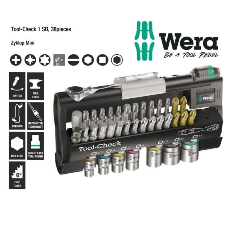 Promo Tool Kit Set Wera 05073220001 Tool Check 1 Sb Zyklop Mini 38 Pc