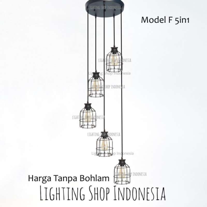 Promo Lampu gantung void tangga 5in1 meja makan retro cafe model 5 ...