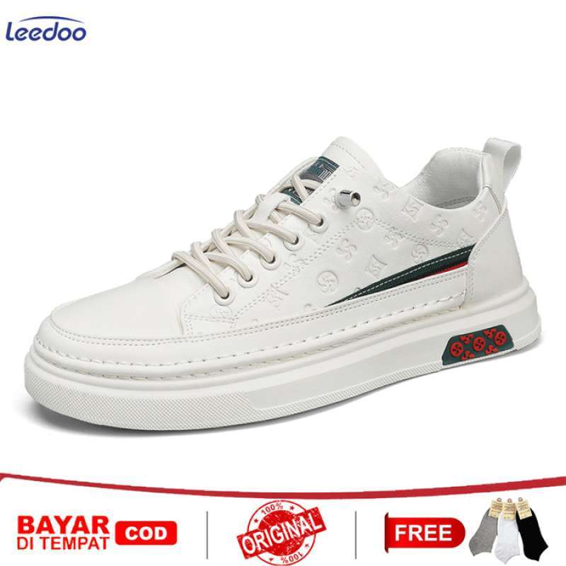 Promo Leedoo Sepatu Pria Hitam Kulit Sneakers Casual Kekinian Kerja Mc452 - Putih, 39 - 40 Hitam ...