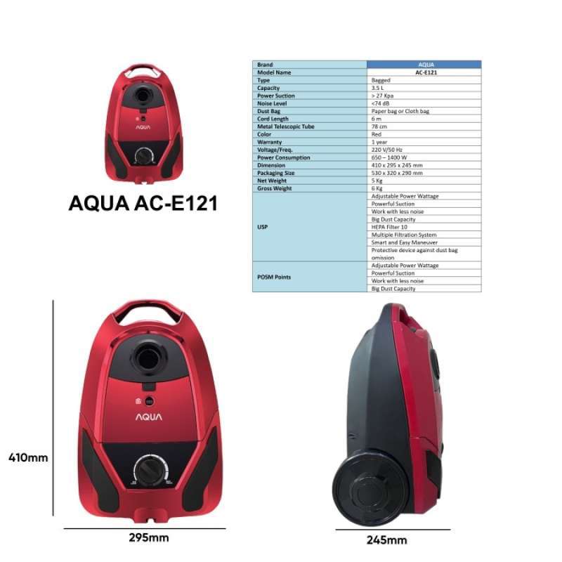 Jual Aqua Vacuum Cleaner Ac E121 650 Watt 3.5 Liter Penyedot Debu Di ...