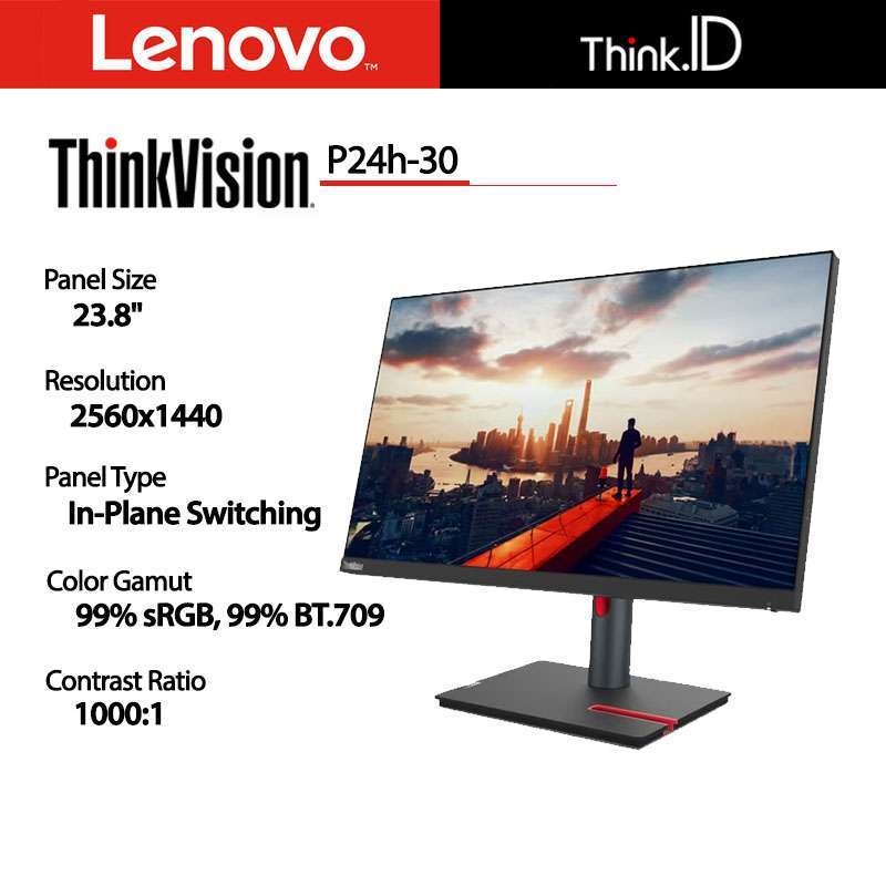 Jual Monitor Led Lenovo Thinkvision P24h-30 23.8ips 2560x1440 99% Srgb ...