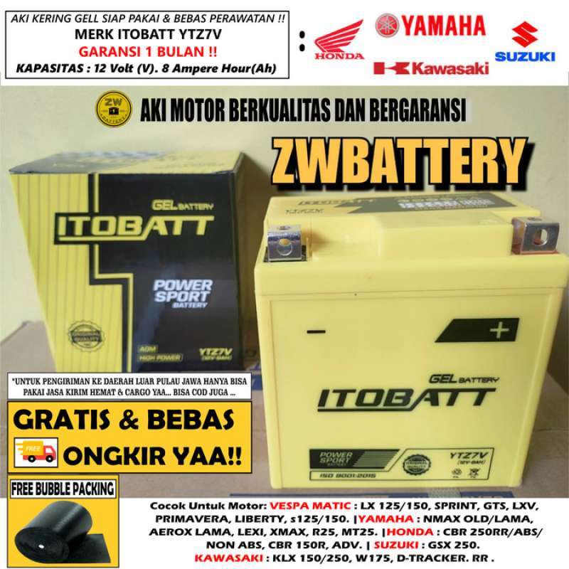 Promo Aki Motor Vespa Primavera YTZ7V GO BATTERY 12v 7Ah Accu kering ...