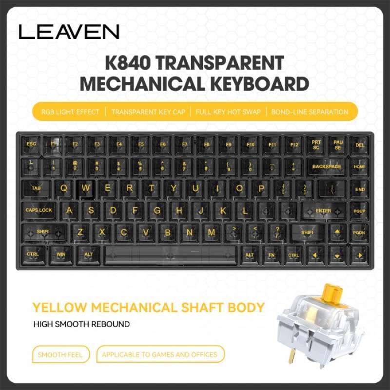 Promo LEAVEN K840 Mechanical Keyboard 84 keys - Transparent Keycaps ...