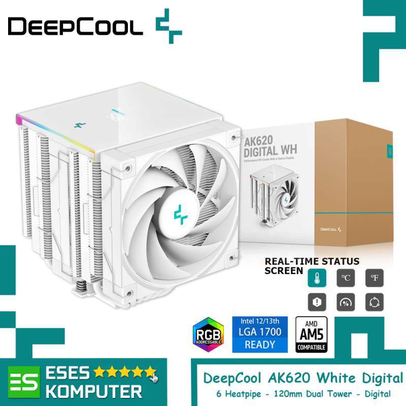 Jual DeepCool AK620 WHITE DIGITAL ARGB | Twin Tower AIR CPU Cooler HSF ...