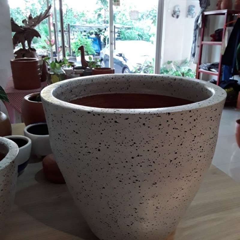 Promo Pot Tanaman Gerabah Tanah Liat Warna Putih Marbel Putih Bintik ...