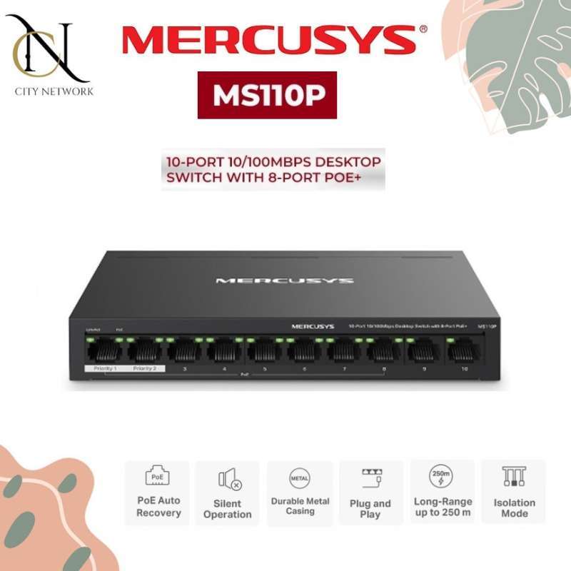 Jual Mercusys Ms110p 10-port 10/100mbps Desktop Switch With 8-port Poe ...