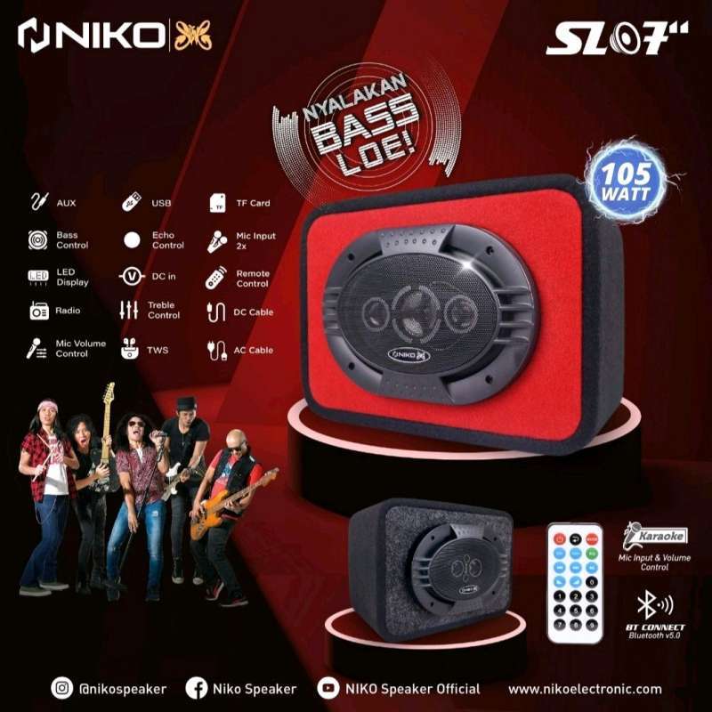 Jual Niko Sl7 Portable Box Speaker Tws Bluetooth 7 Inch 105 Watt Ac ...