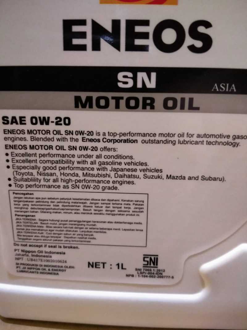 Promo Eneos Motor Oil Sae 0w-20 Sn Full Synthetic 1l Diskon 5% Di ...