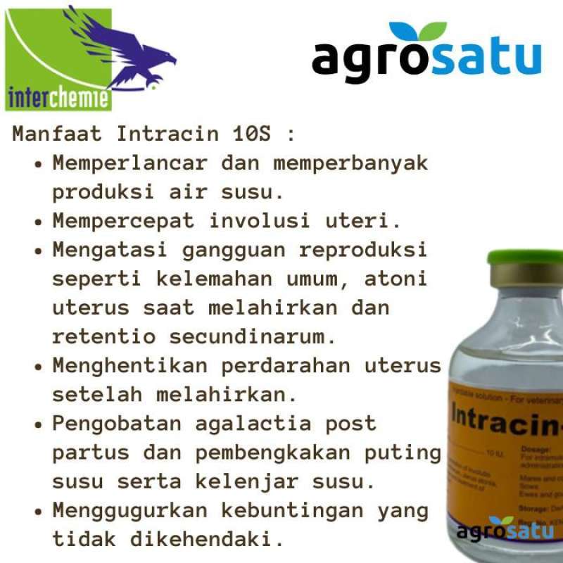 Jual Intracin 10s 50 Ml Hormon Penambah Kontraksi Uterus Air Susu Hewan ...
