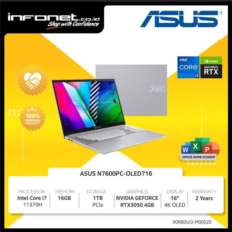 Promo ASUS N7600PC-OLED716 I7 11370H 16GB 1TB RTX3050 16 W11 OHS21 ...