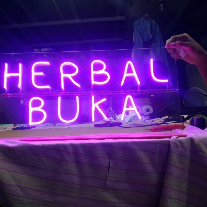 Promo Lampu LED Neon Text Tulisan HERBAL BUKA pesanan kak CIYAH Diskon ...