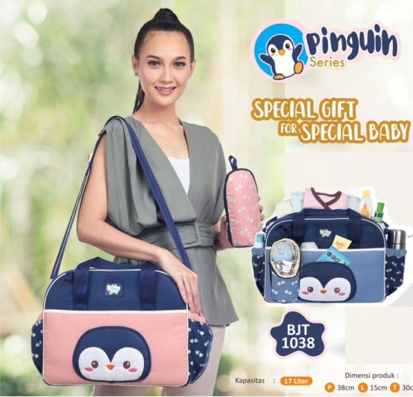 Jual Tas Bayi Besar Baby Joy plus Tempat Botol Susu Portable Pinguin ...
