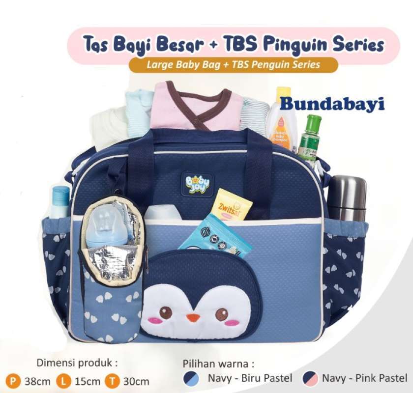 Jual Tas Bayi Besar Baby Joy plus Tempat Botol Susu Portable Pinguin ...