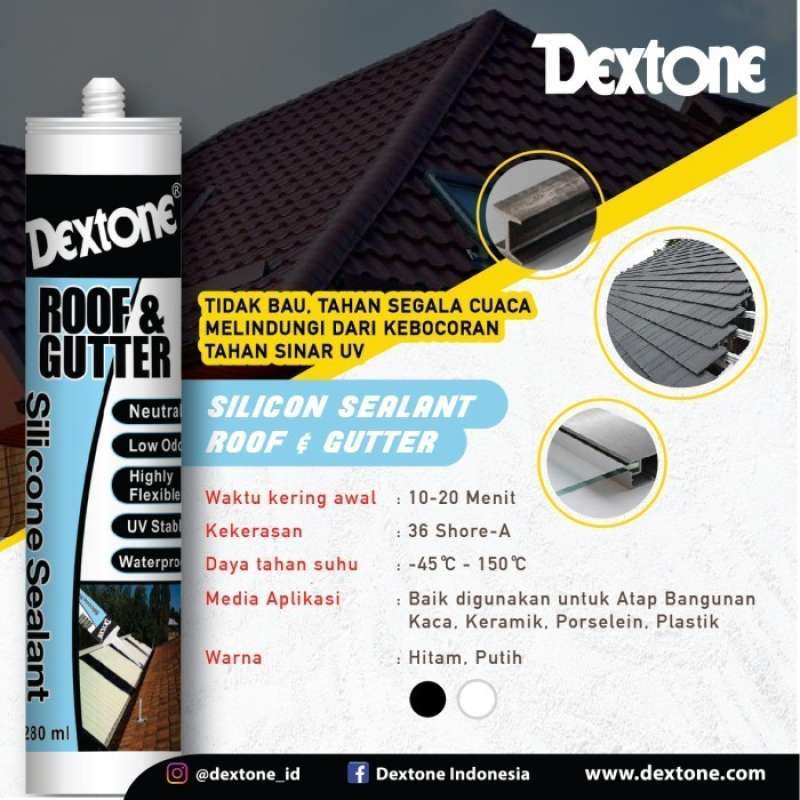 Jual Lem Kaca Dextone Silicone Sealant Roof & Gutter 280 ml - Hitam di Seller DextoneStore ...