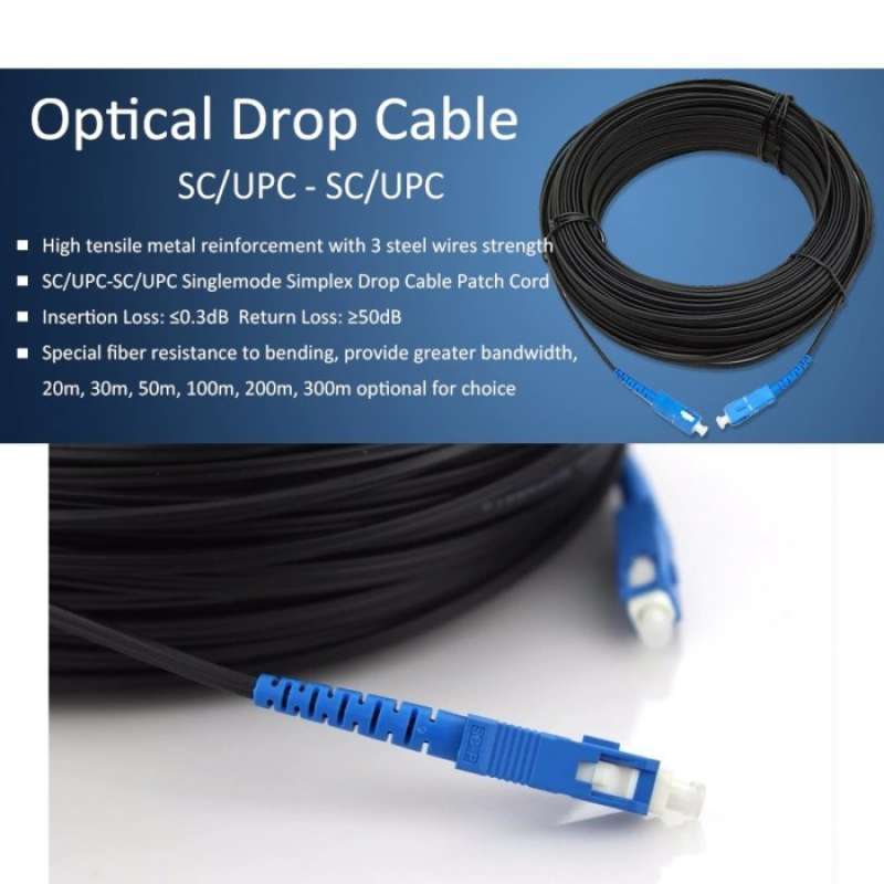 Promo Kabel Fiber Optik Optic Drop Cable SM SC UPC M-M Patch Cord FTTH ...