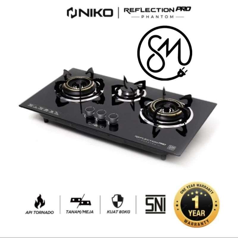 Jual Kompor Gas Tanam Niko 3 Tungku Reflection Pro Phantom Kaca Api ...