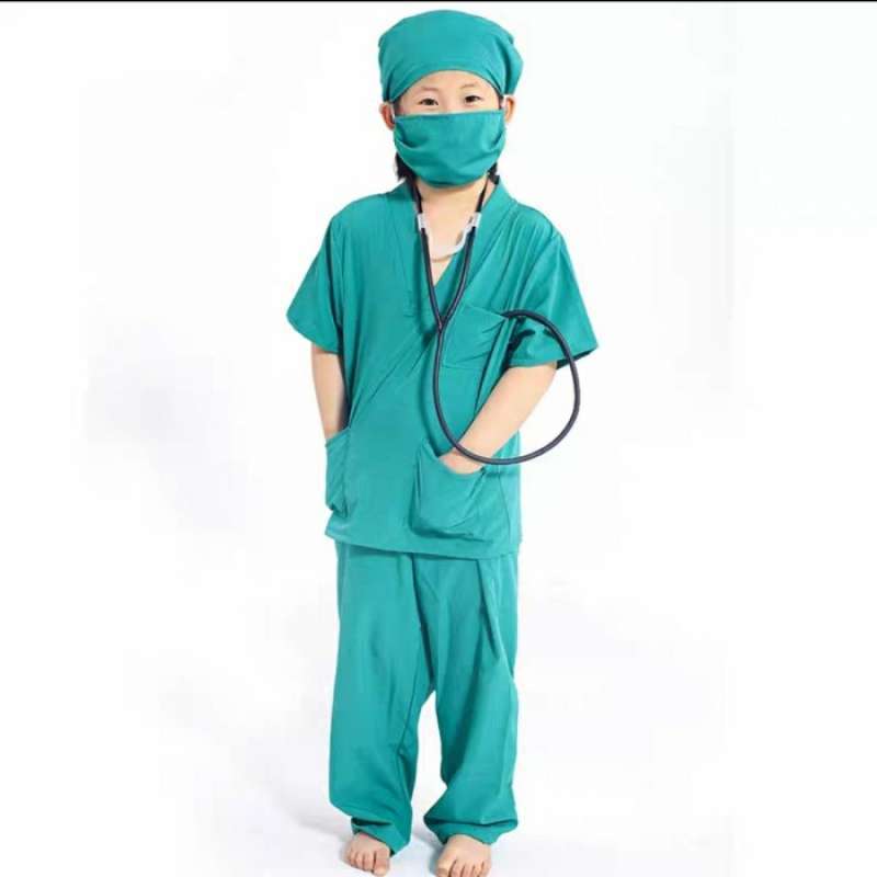 Promo Kids Surgeon Costume Green V Neck Set Kostum Dokter Baju Oka Anak ...